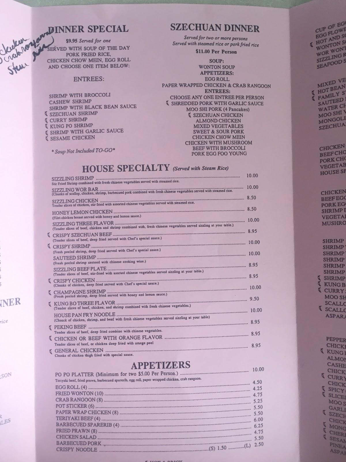 Menu at China Chef restaurant, Fernley
