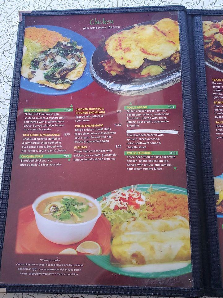 Menu at El Michoacan Mexican restaurant, Gaffney