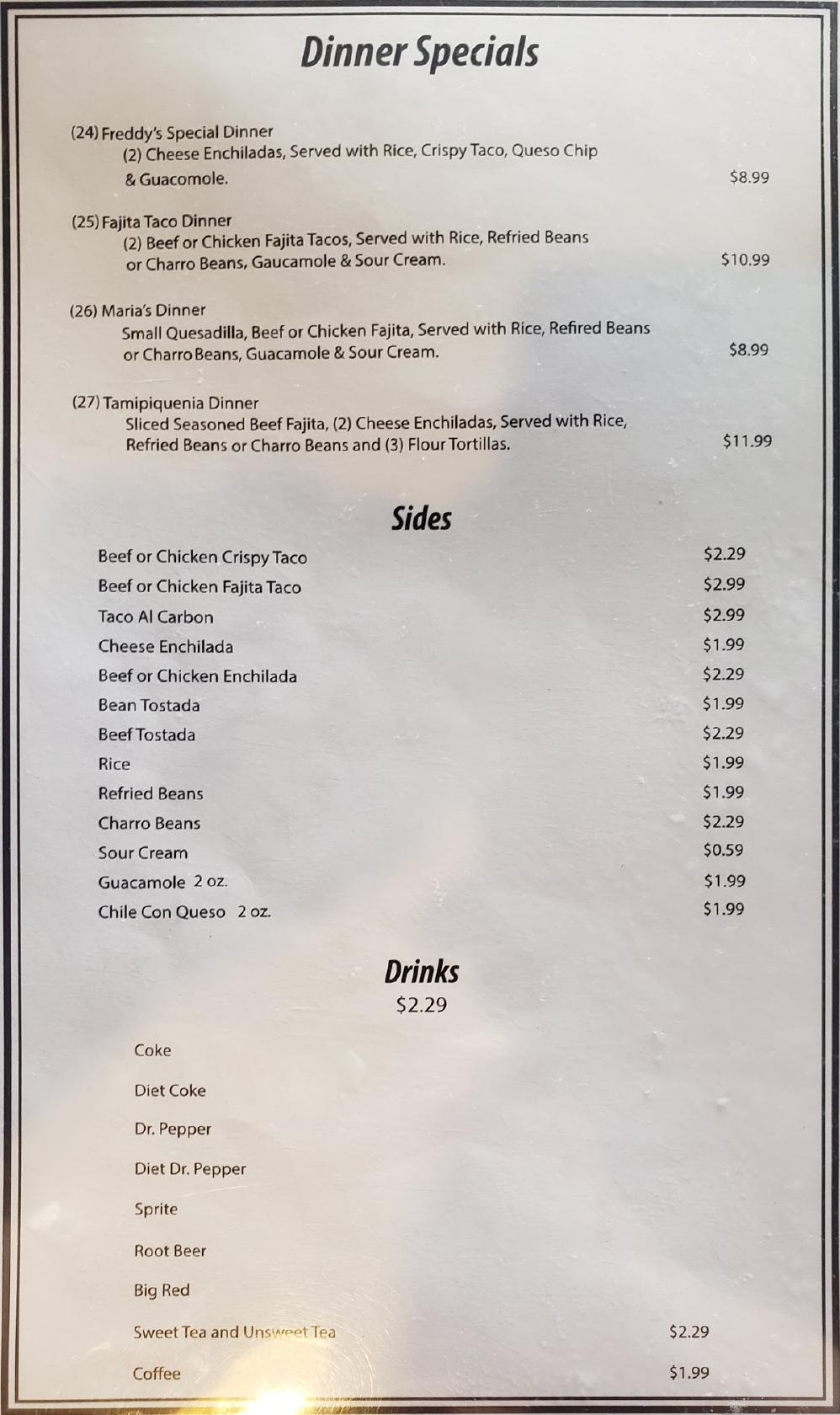 Menu at Lake Area Tex-Mex restaurant, Onalaska