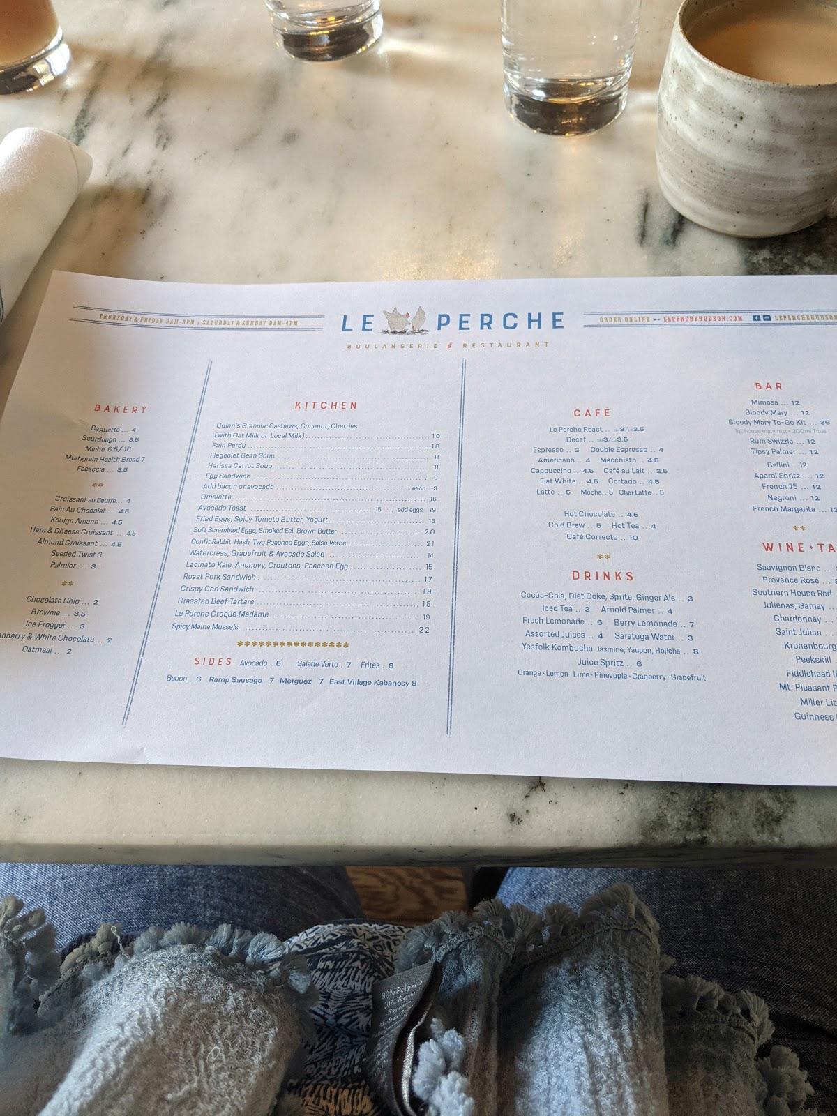 Menu at Le Perche restaurant, Hudson
