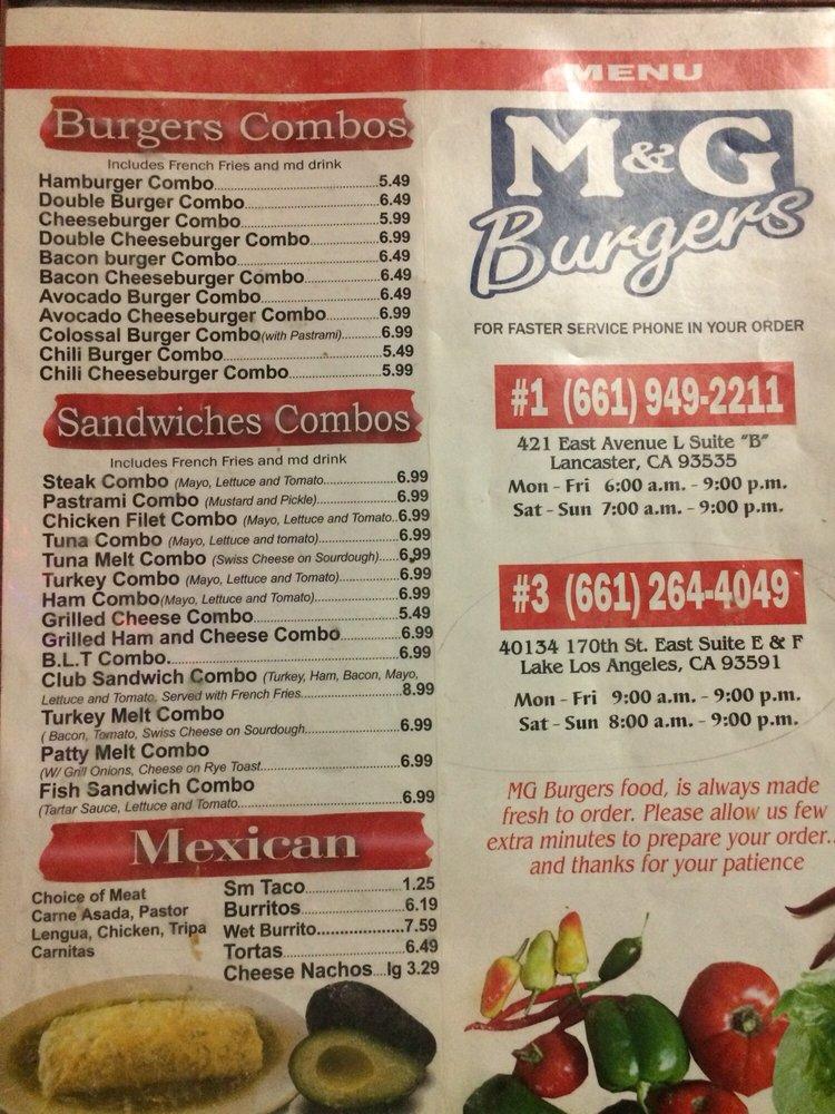 Menu at M & G Burger restaurant, Palmdale, 170th St E suite f