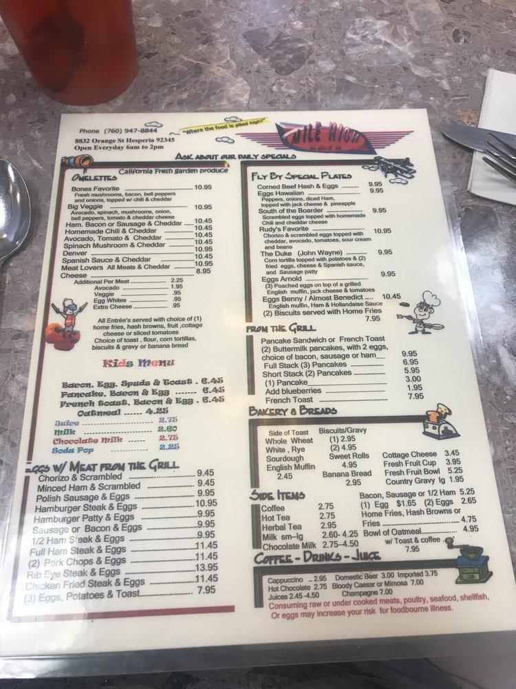 Menu at Mile High Cafe, Hesperia, Orange St