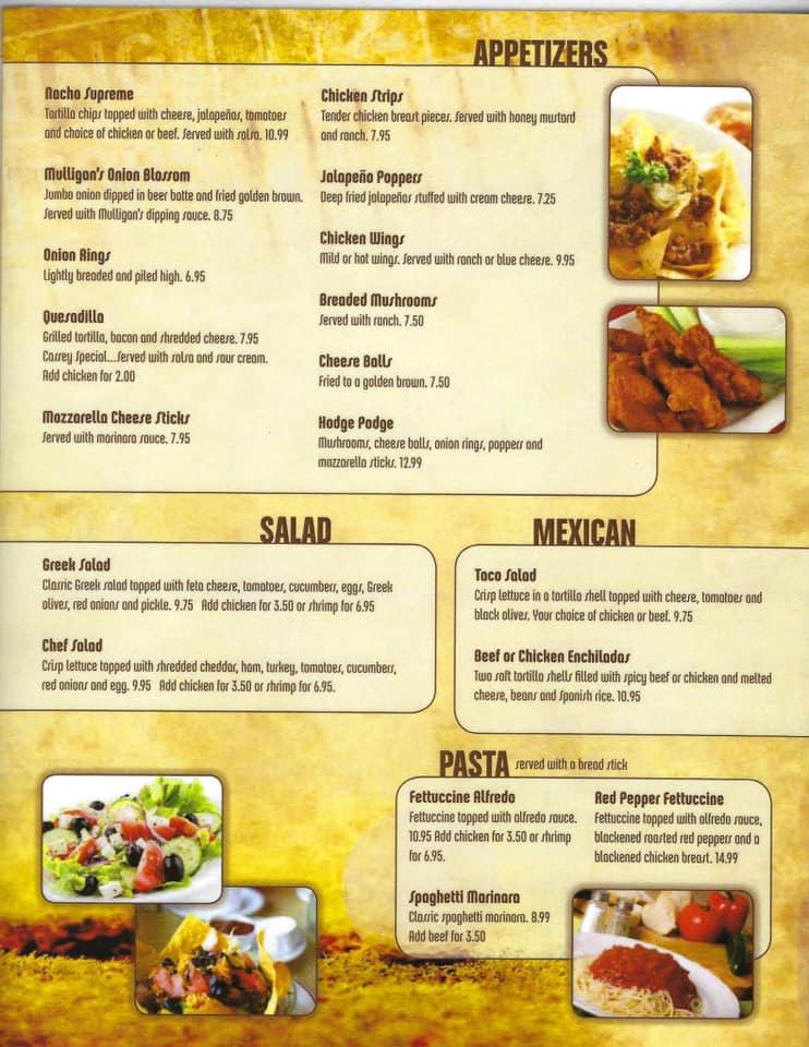 Menu at Mulligan's Bar & Grill, Mason City