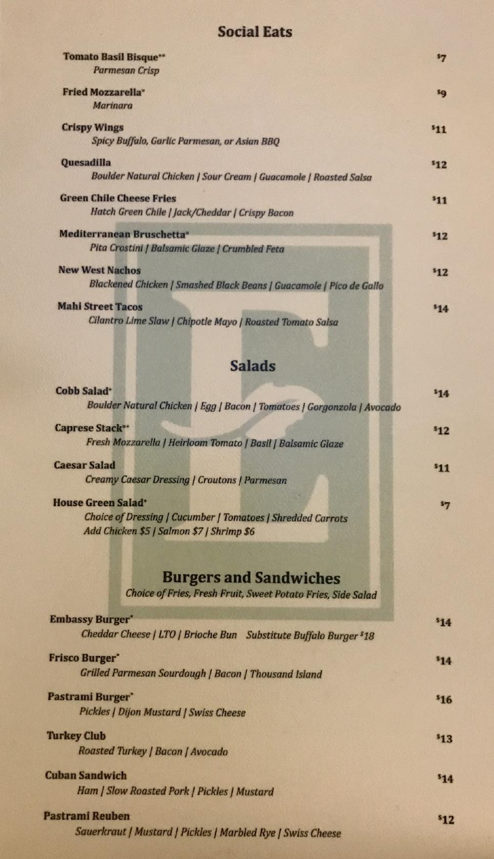 Menu at New West Bar & Grill, Centennial