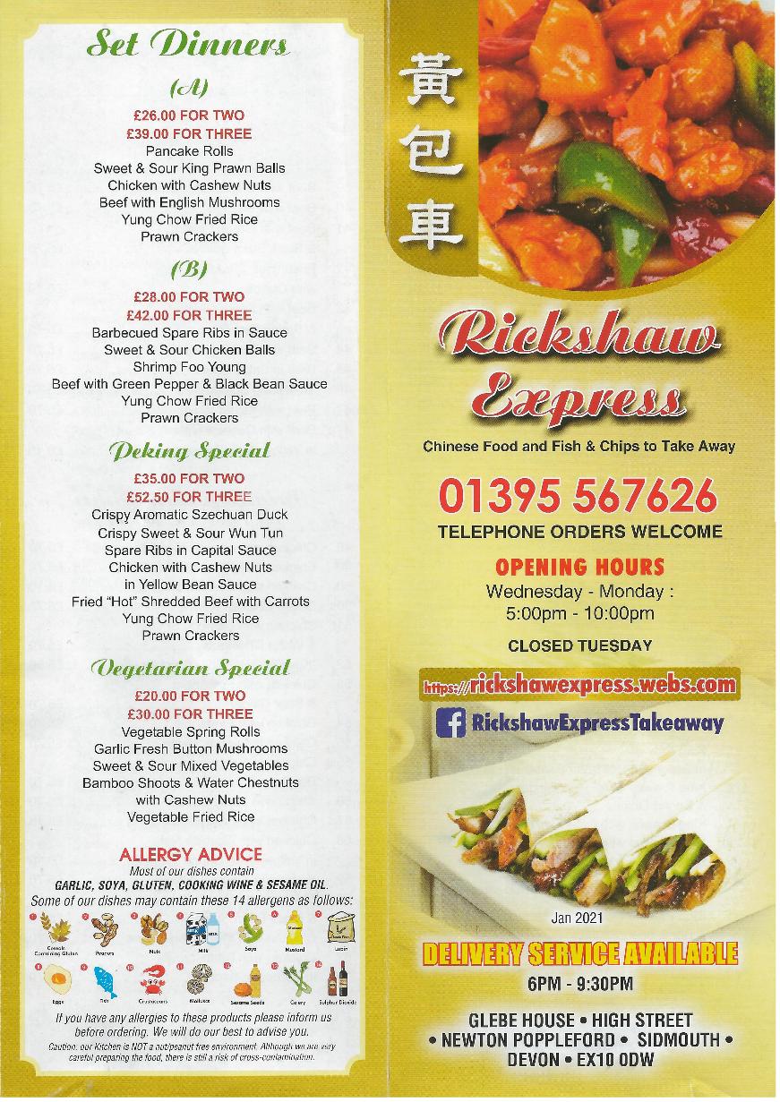 Menu at Rickshaw Express fast food, Newton Poppleford