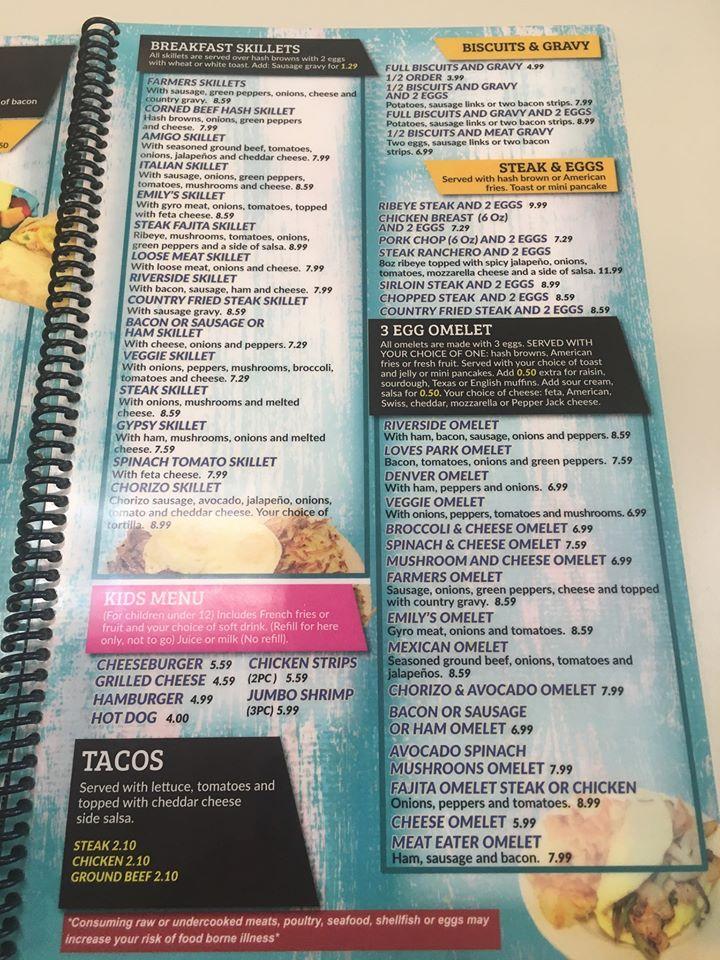 Menu at Riverside family restaurant, Rockford