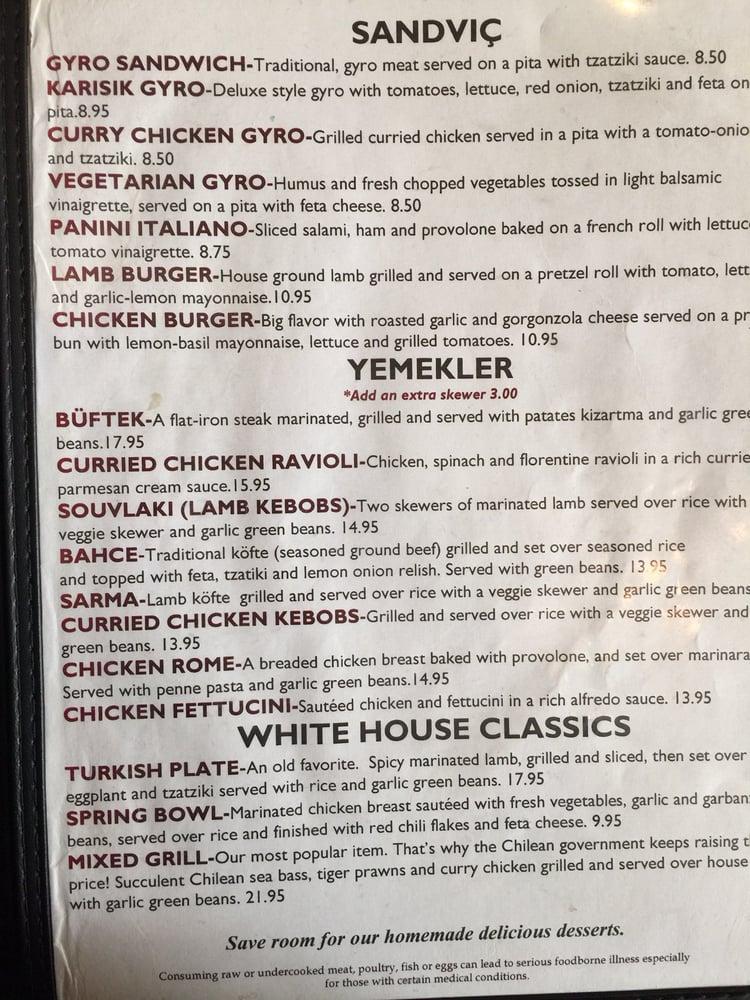 Menu at The White House Grill restaurant, Post Falls