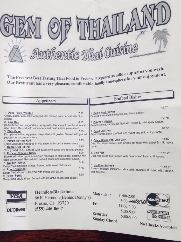 Menu at A Gem of Thailand restaurant, Fresno
