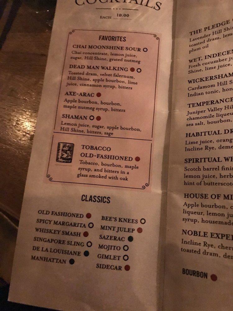 Menu at Axe and the Oak Whiskey House pub & bar, Colorado Springs