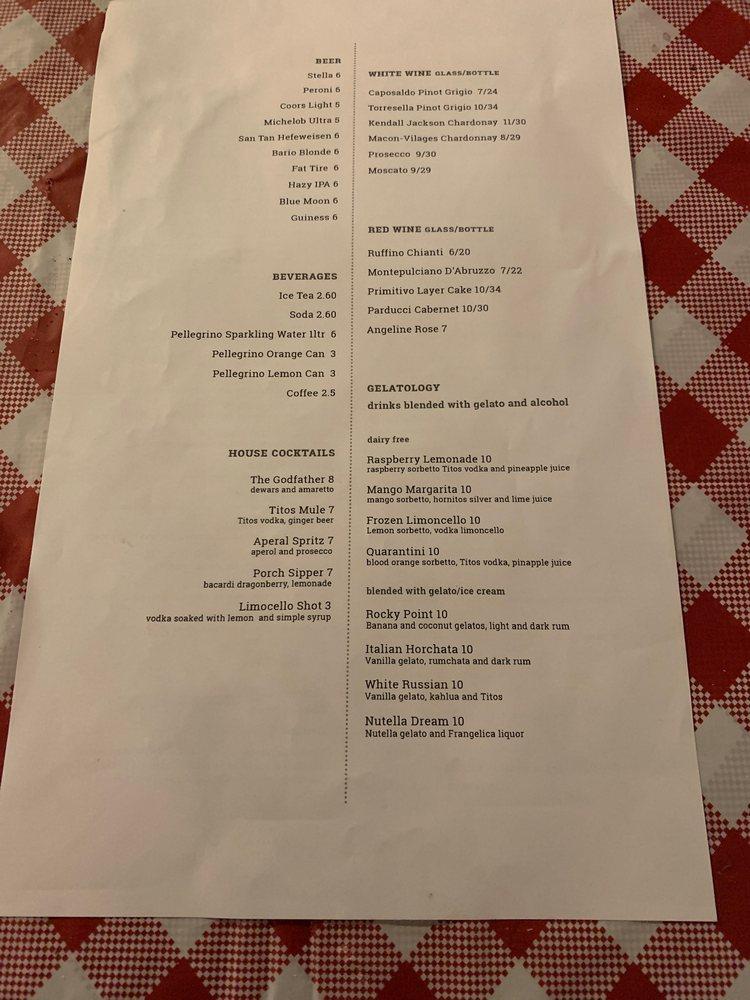 Menu at Bacio Italiano pizzeria, Tucson