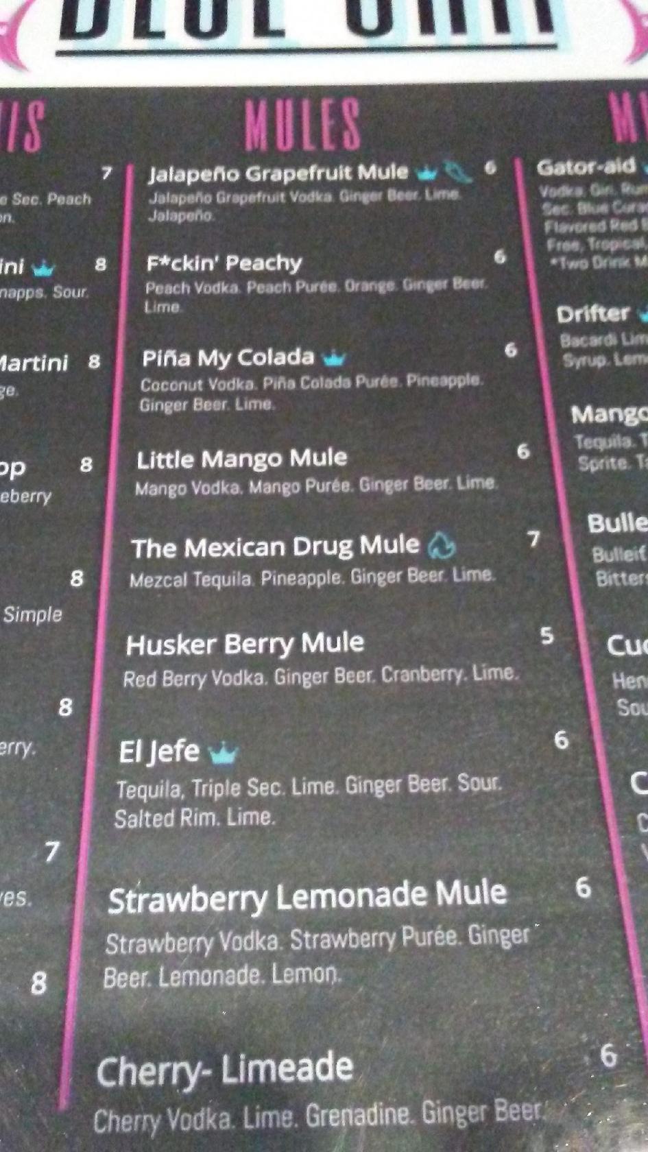 Menu at Blue Chip Ultra Lounge pub & bar, Omaha