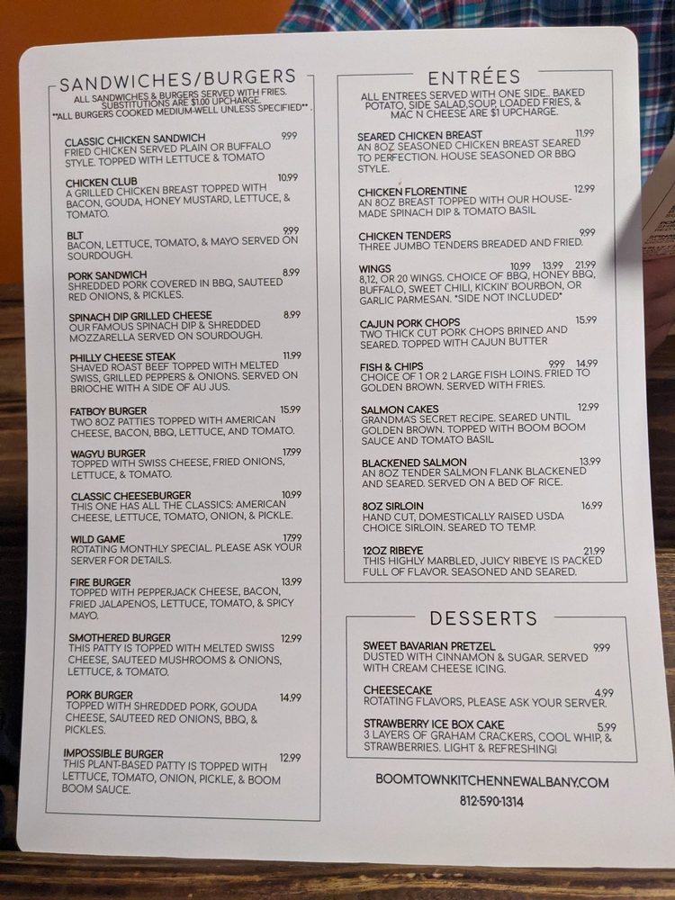 Menu at Boomtown Kitchen restaurant, New Albany