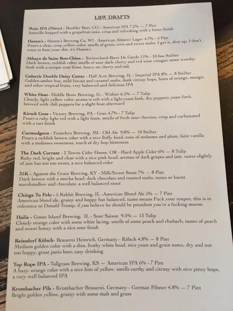 Carta del pub y bar Little Bad Wolf, Chicago