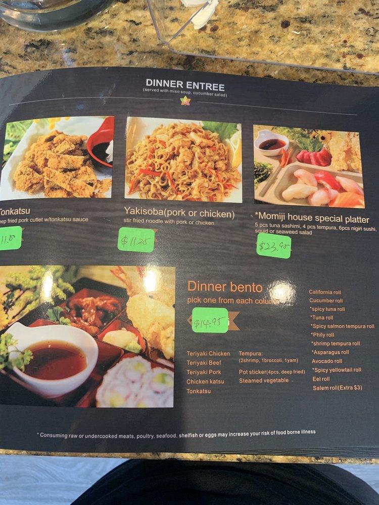 Menu at Momiji Japanese Restaurant, Canby