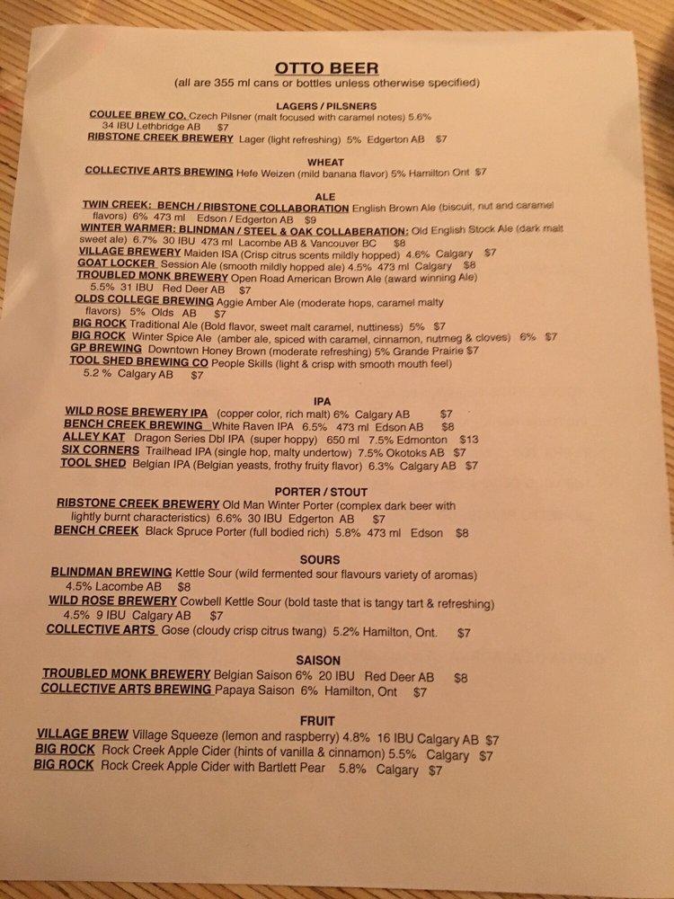 Menu at OTTO Food & Drink restaurant, Edmonton