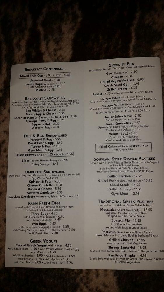 Menu at Opa Breakfast & Sandwich Shop restaurant, New City