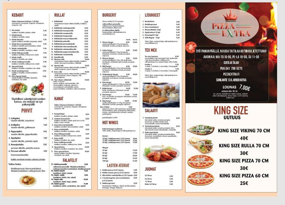 Menu at PIZZA EXTRA restaurant, Kotka