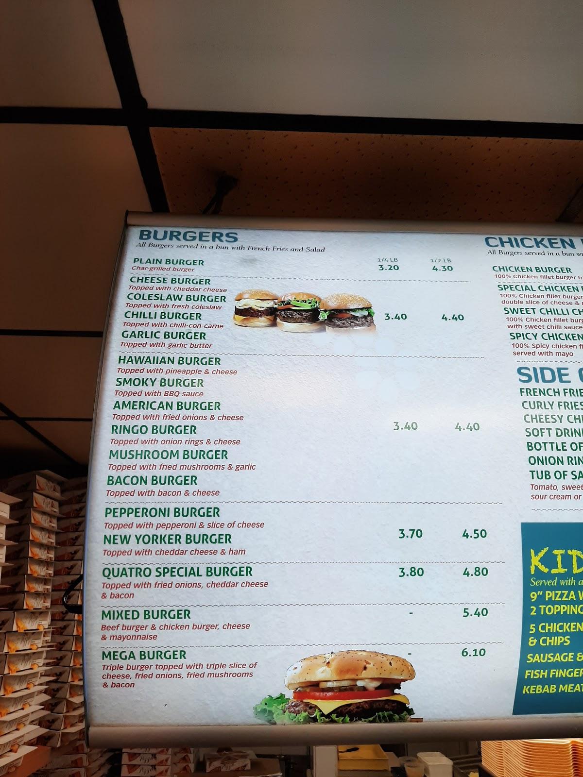 Menu at Quatro Pizza fast food, Mirfield