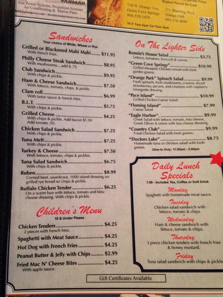 Menu at Ronnie's Wings pub & bar, Green Cove Springs