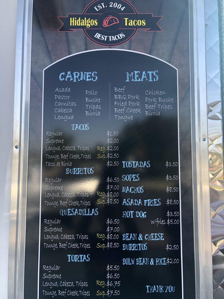Carta del restaurante Hidalgo Taco Truck, Merced