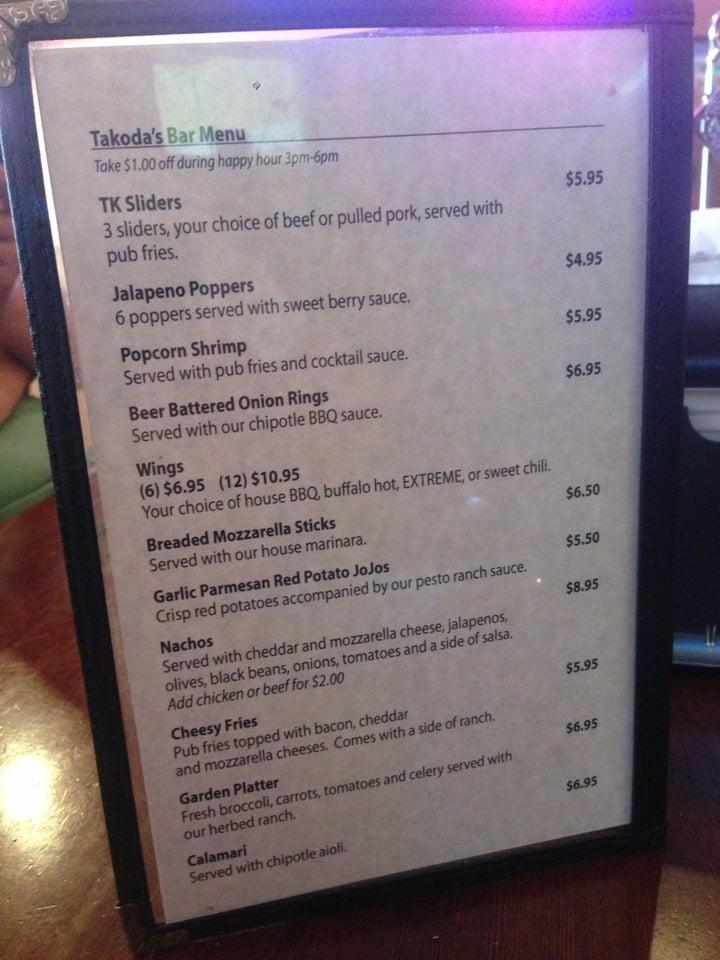 Menu at Takoda's Restaurant & Lounge, Sisters