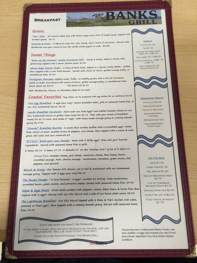 Menu at The Banks Grill cafe, Morehead City
