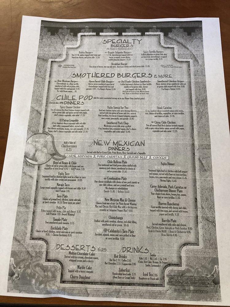 Menu at The Chile Pod restaurant, Farmington
