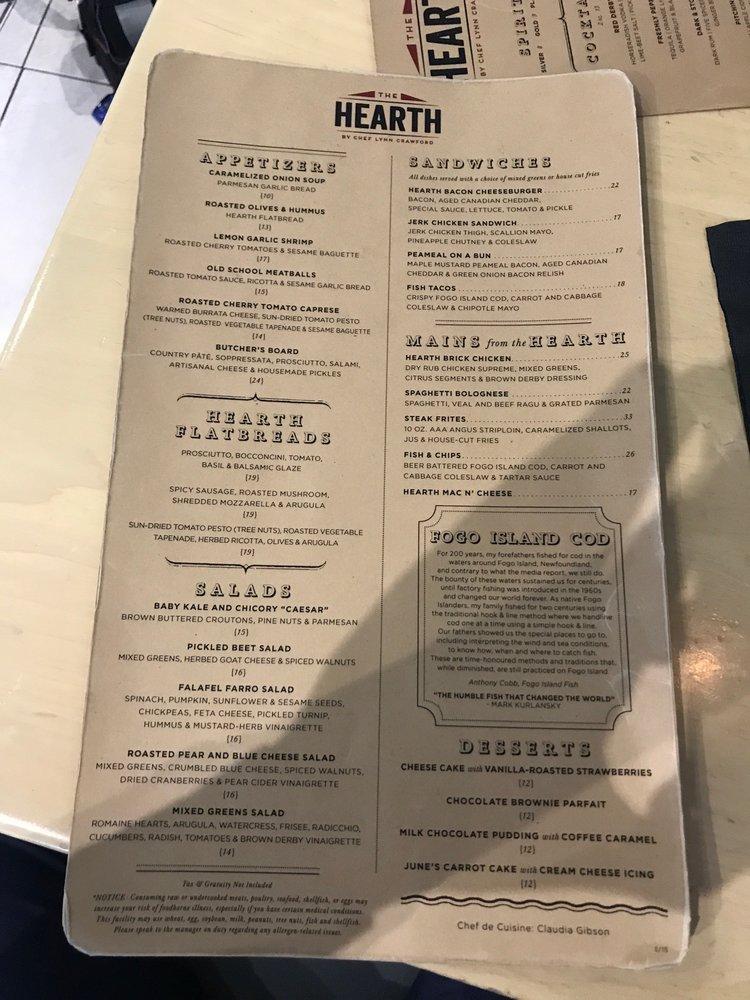 Menu at The Hearth restaurant, Mississauga, 5980 Airport Rd