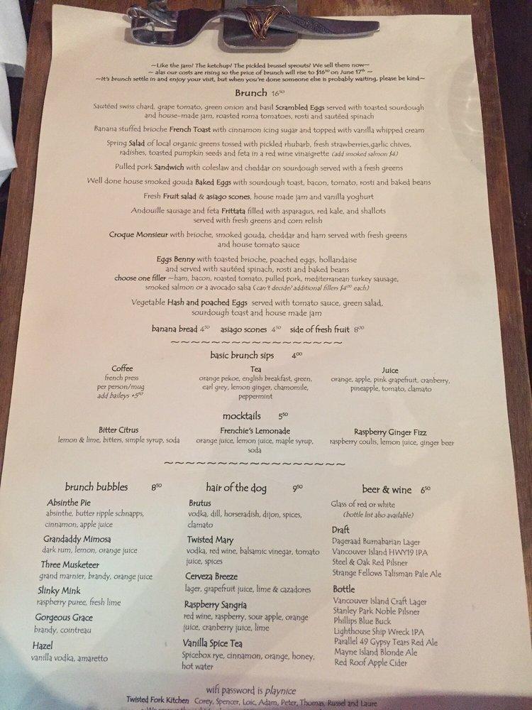 Menu at Twisted Fork restaurant, Vancouver, 213 Carrall St