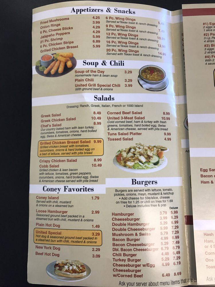 Menu at United Grill Coney Island fast food, Detroit, Joseph Campau Ave