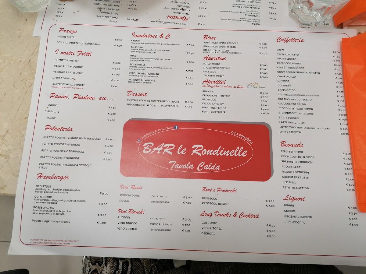 Menu at Bar Rondinelle, Roncadelle