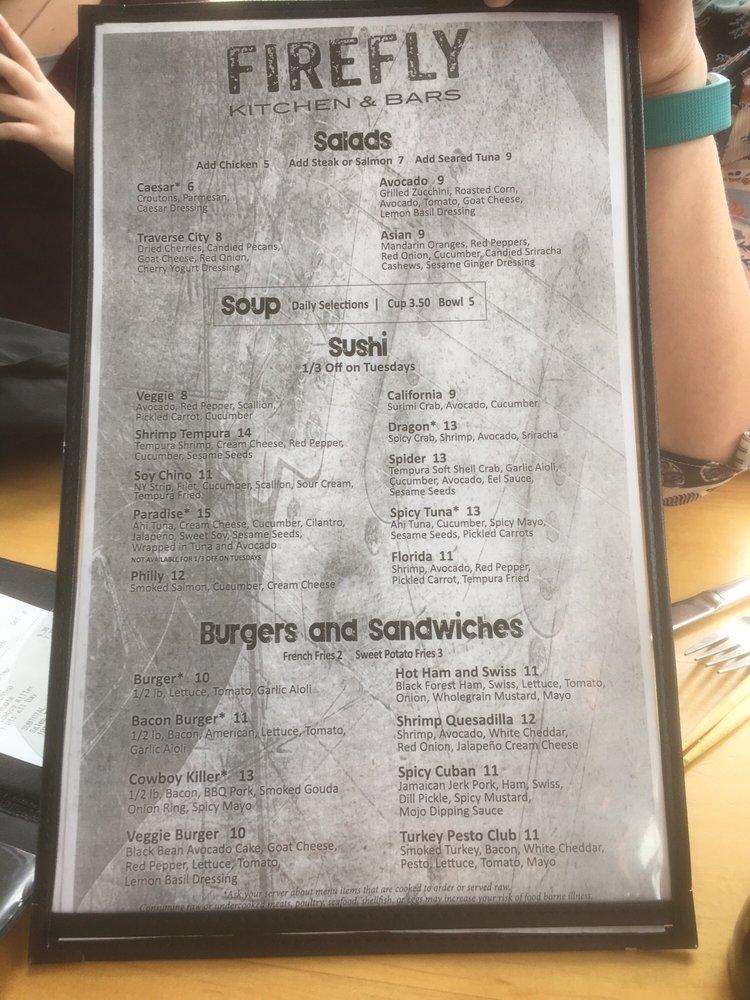 Menu at Firefly Restaurant, Traverse City