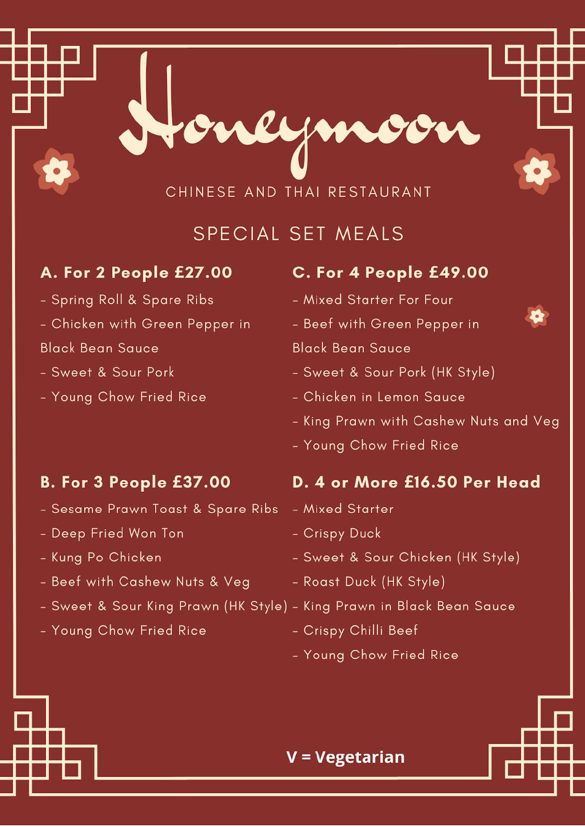 Menu at Honeymoon Restaurant, Barnstaple