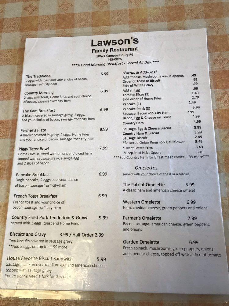 Menu at Lawson's Family Restaurant, Campbellsburg
