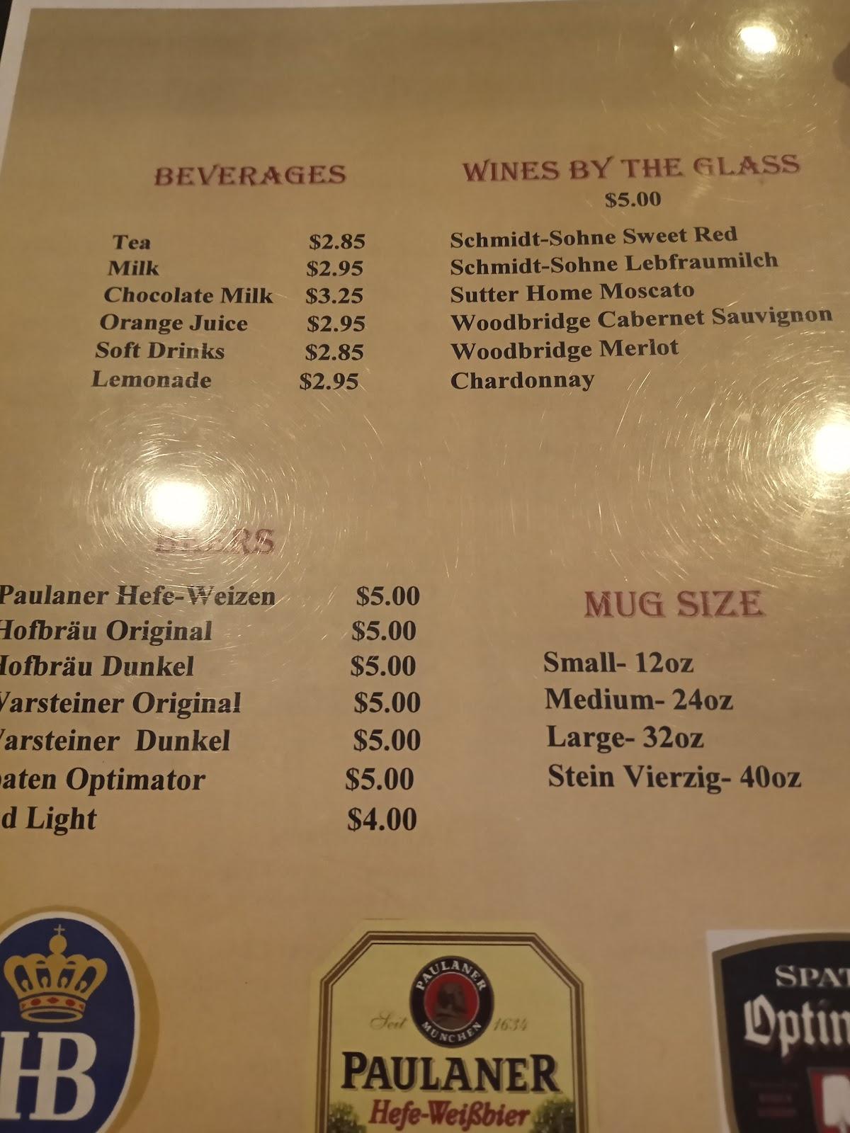 Menu at Little Germany restaurant, Fort Worth, Camp Bowie Blvd