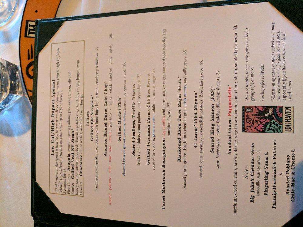 Menu at Log Haven restaurant, Salt Lake City, Mill Creek Canyon Rd
