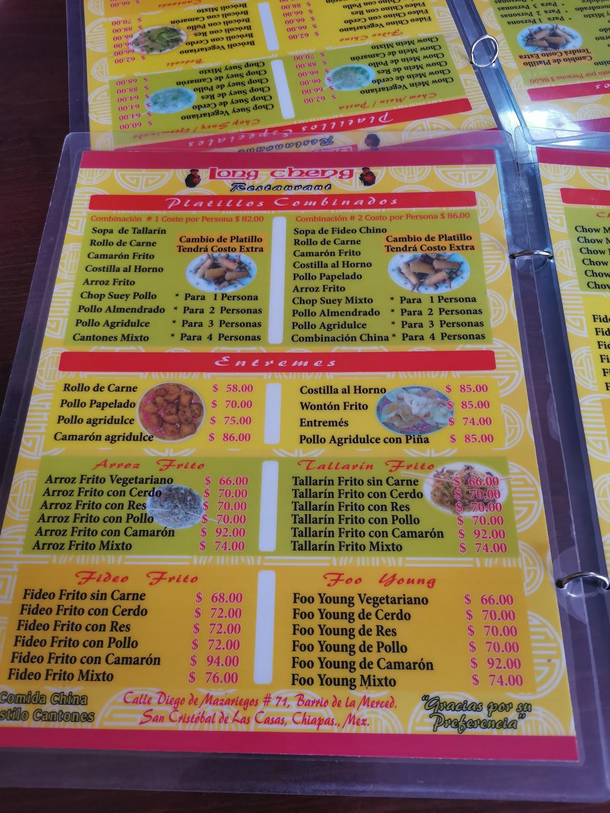 Menu at Long Cheng restaurant, San Cristóbal de las Casas, Calle Diego ...