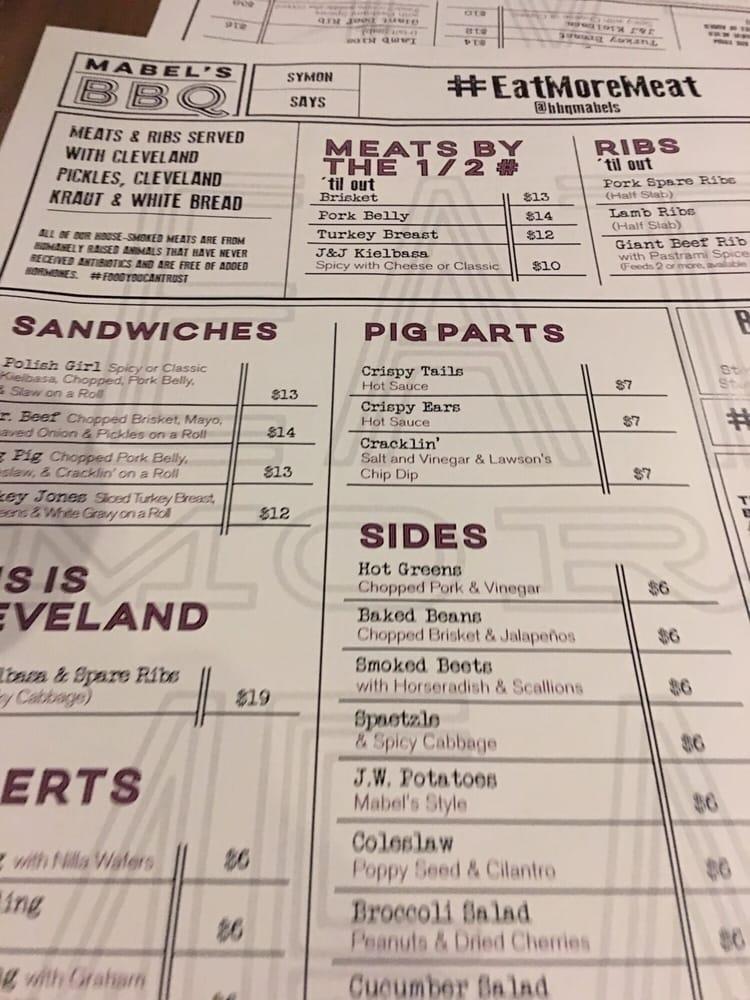 Menu at Mabel's BBQ, Cleveland