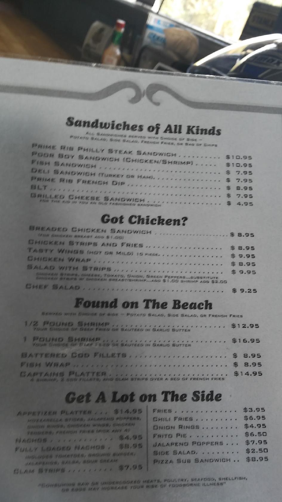 Menu at Narrows Tavern pub & bar, Glide