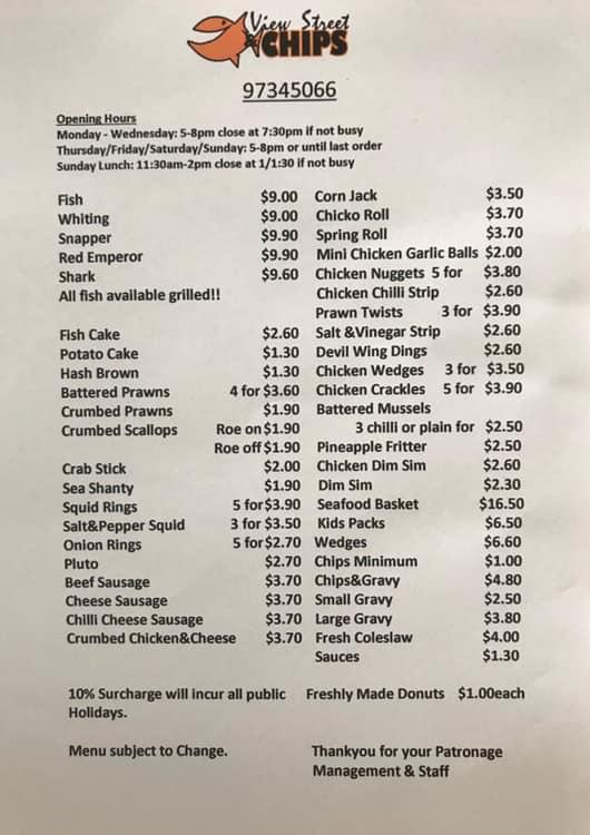 Menu at View Street Fish and Chips fast food, Collie