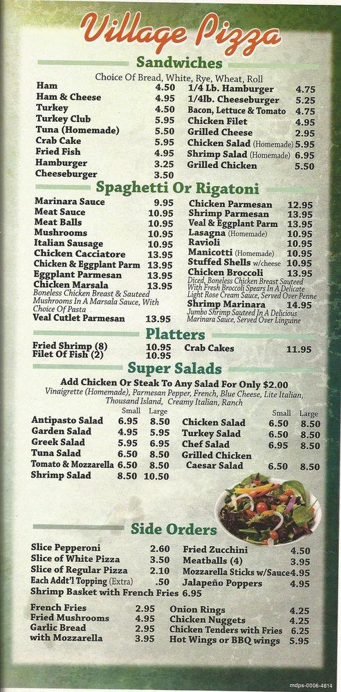 Menu at Village Pizza pizzeria, Reisterstown, 38 Main St