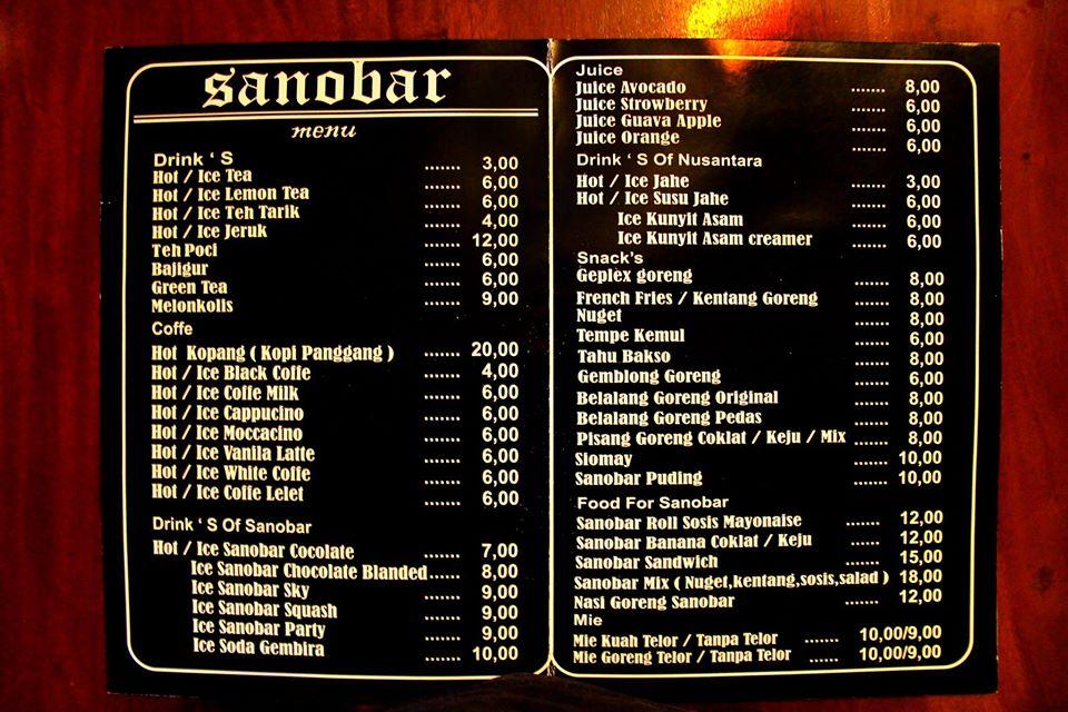 Menu at Cafe sanobar, Pati