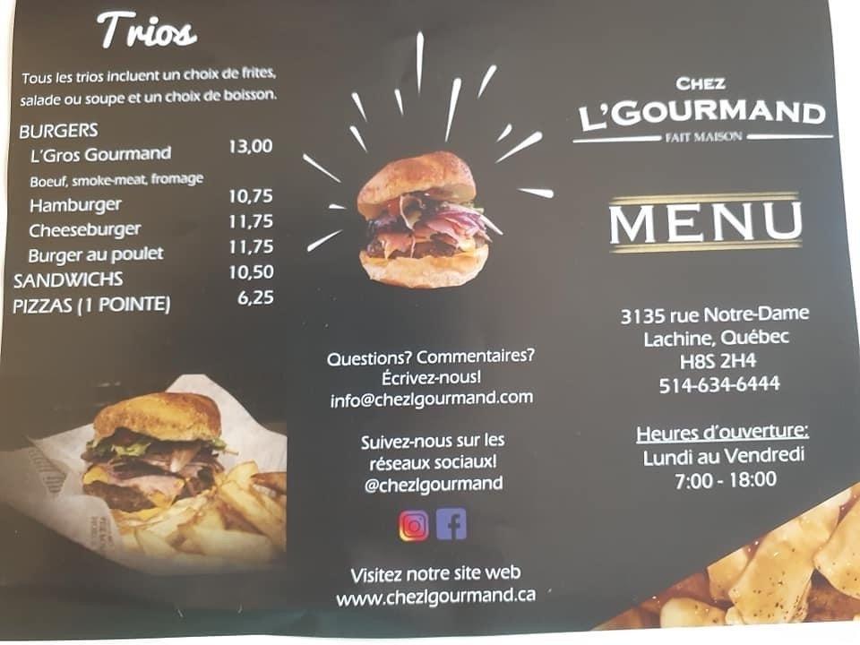 Menu at Chez L'Gourmand restaurant, Montréal
