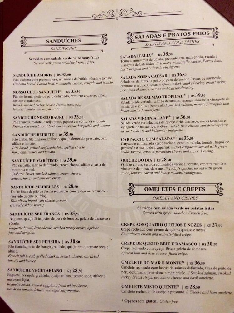 Menu at Confeitaria Colombo cafe, Rio de Janeiro, R. Gonçalves Dias