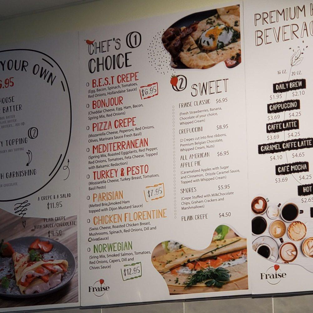 Menu at Fraise Cafe, Fullerton