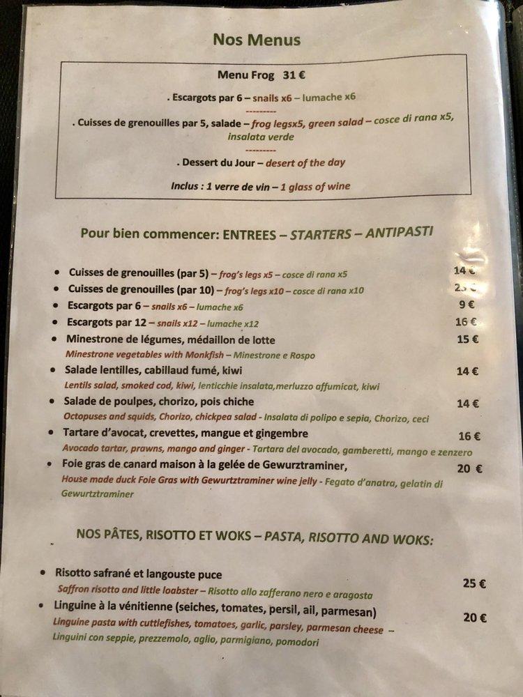 Menu at Le Frog restaurant, Nice