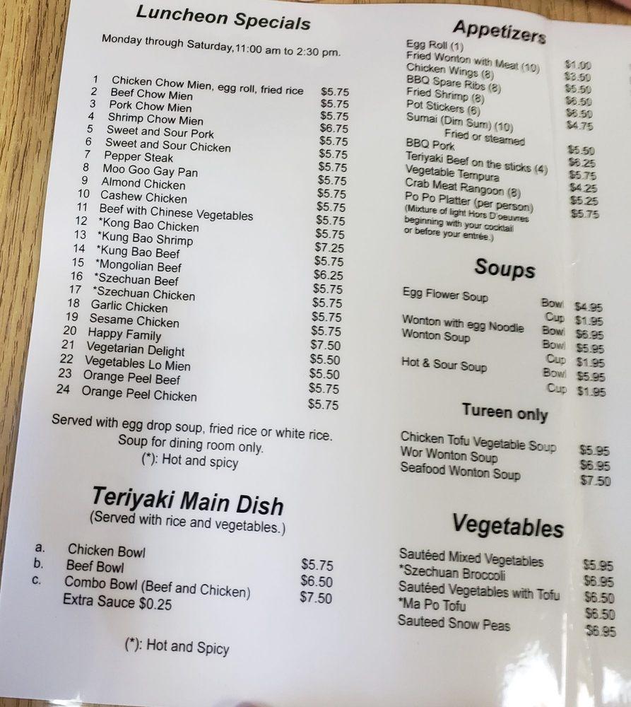 Menu at New Dragon restaurant, Albuquerque
