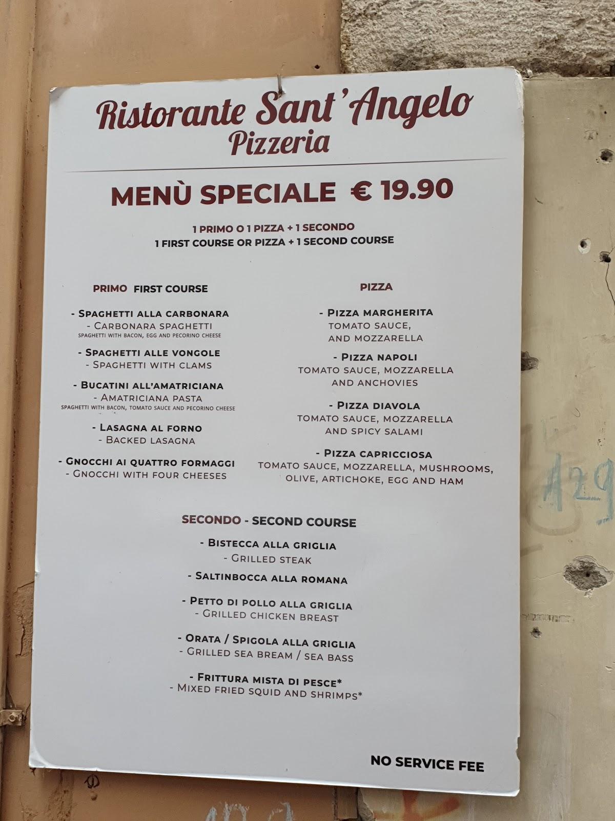 Menu at Ristorante Sant'Angelo, Rome