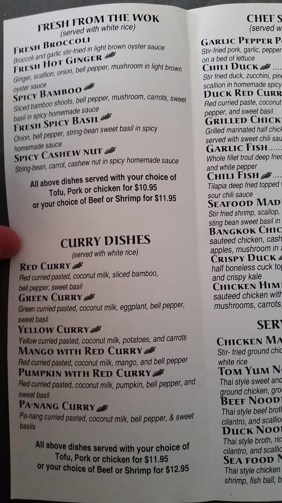 Menu at Bee's Thai Cuisine restaurant, Providence