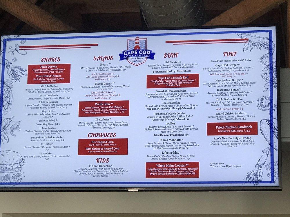 Menu at Cape Cod Eatery and Taphouse pub & bar, Pismo Beach